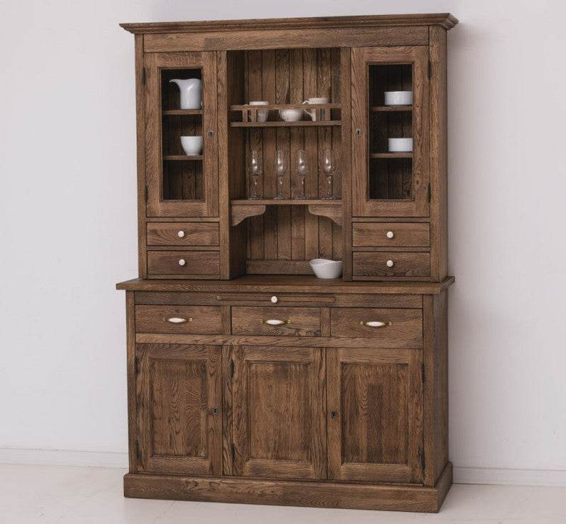 Küchen- und Buffetschrank aus massiver Eiche | Geschirrschrank mit 7 S ...
