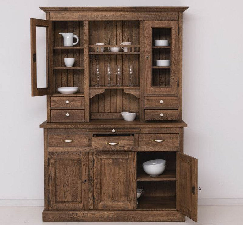 Küchen- und Buffetschrank aus massiver Eiche | Geschirrschrank mit 7 S ...