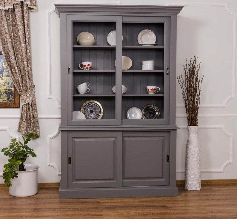 Buffetschrank mit Schiebetüren | Geschirrschrank | Vitrine | 2-teilig ...